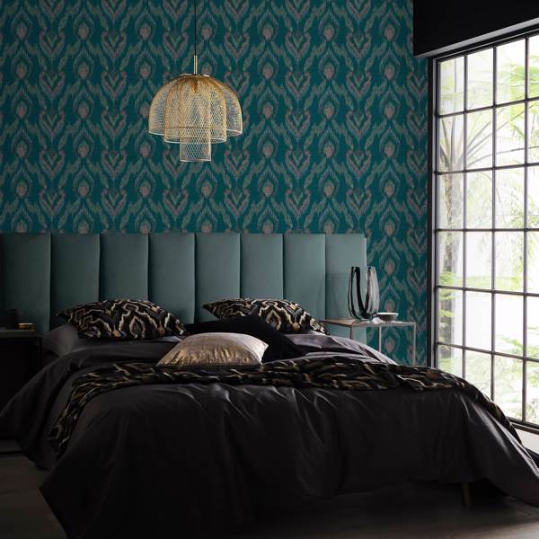 Velluto Teal Wallpaper | Clarke & Clarke by Sanderson Design