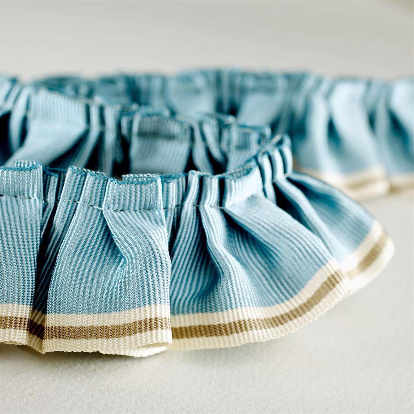 Pleated Ruffle Sky/Ecru Trimmings | Sanderson by Sanderson Design